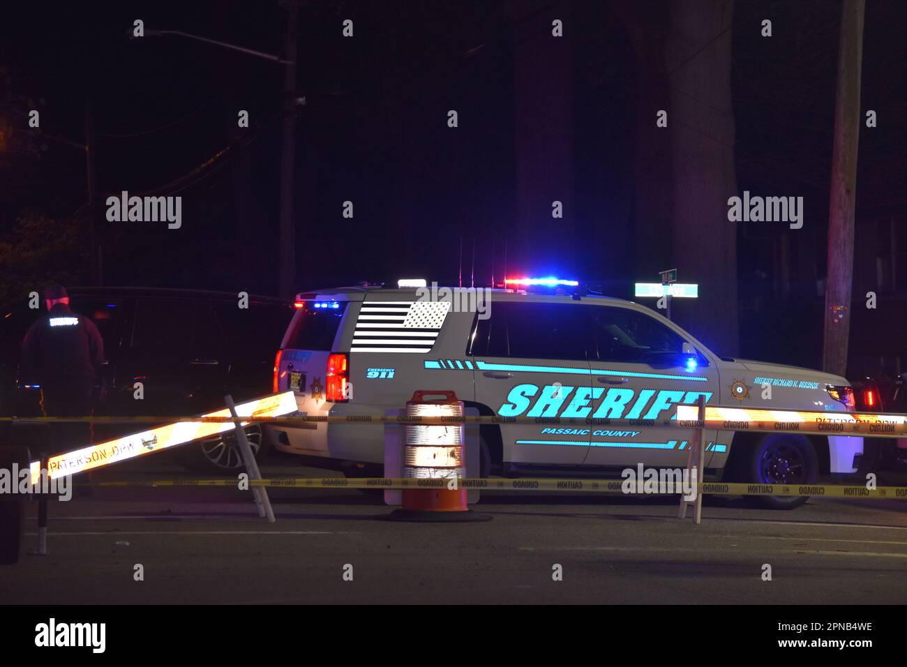 Paterson, United States. 18th Apr, 2023. Police vehicles present at the ...