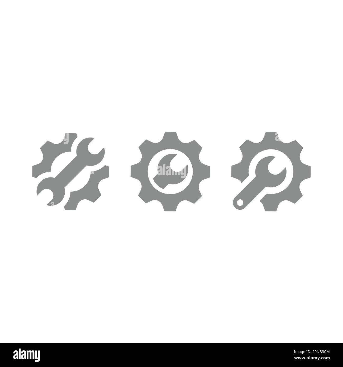 Gear with spanner or wrench filled vector icon set. Setup, settings ...