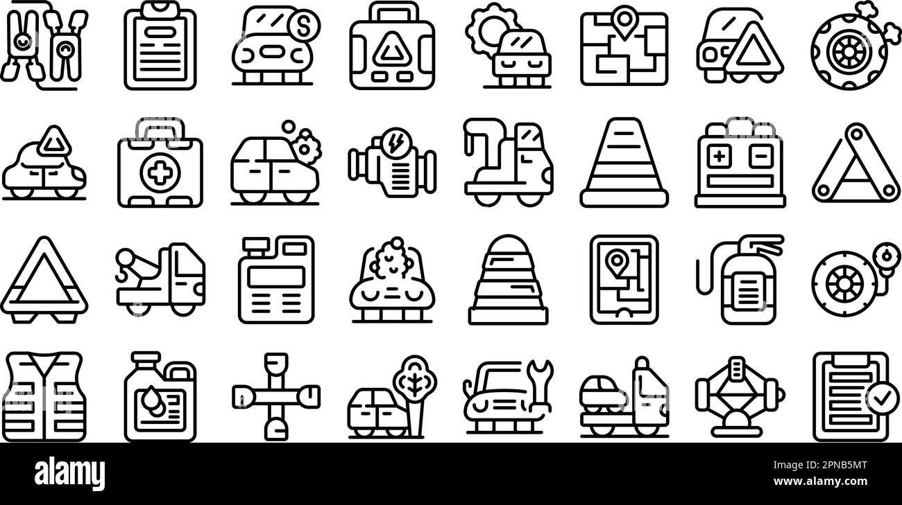 Roadside assistance icons set outline vector. Car accident. Broken ...