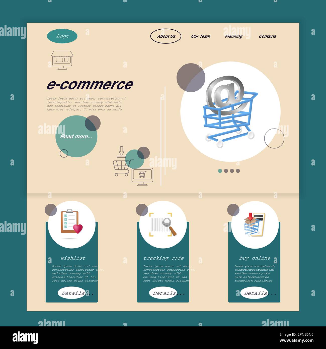 E-commerce flat landing page website template. Wishlist, tracking code ...