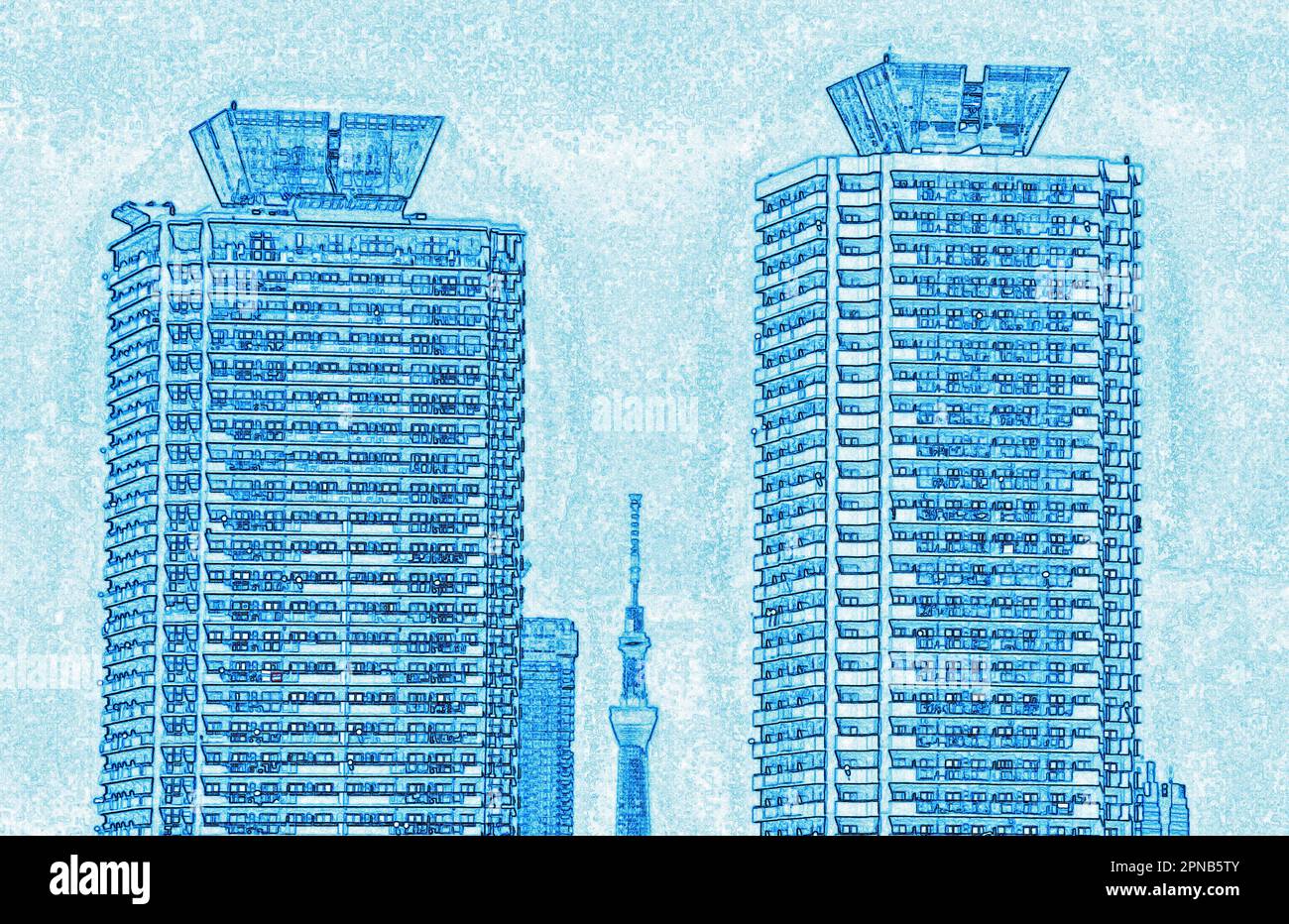 Sky tree tower beetween residential towers, Obaida, Tokyo, Japan Stock ...