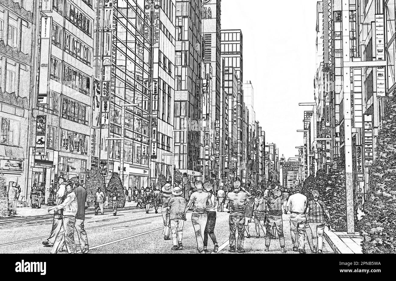 Street scene, Ginza, Tokyo, Japan (illustration Stock Photo - Alamy