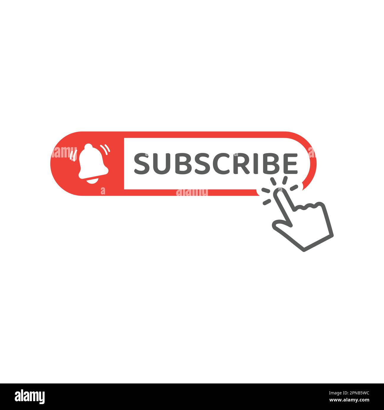 Subscribe push button with mouse hand. Cursor click, bell notification ... Subscribe push button with mouse hand. Cursor click, bell notification ...