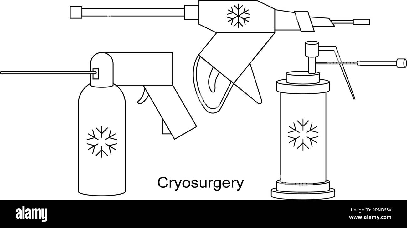 Cryo instruments for Cryosurgery vector line illustration. Liquid ...