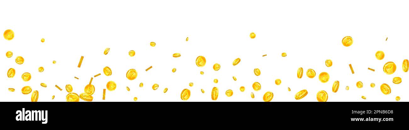 Indian rupee coins falling. Scattered gold INR coins. India money ...
