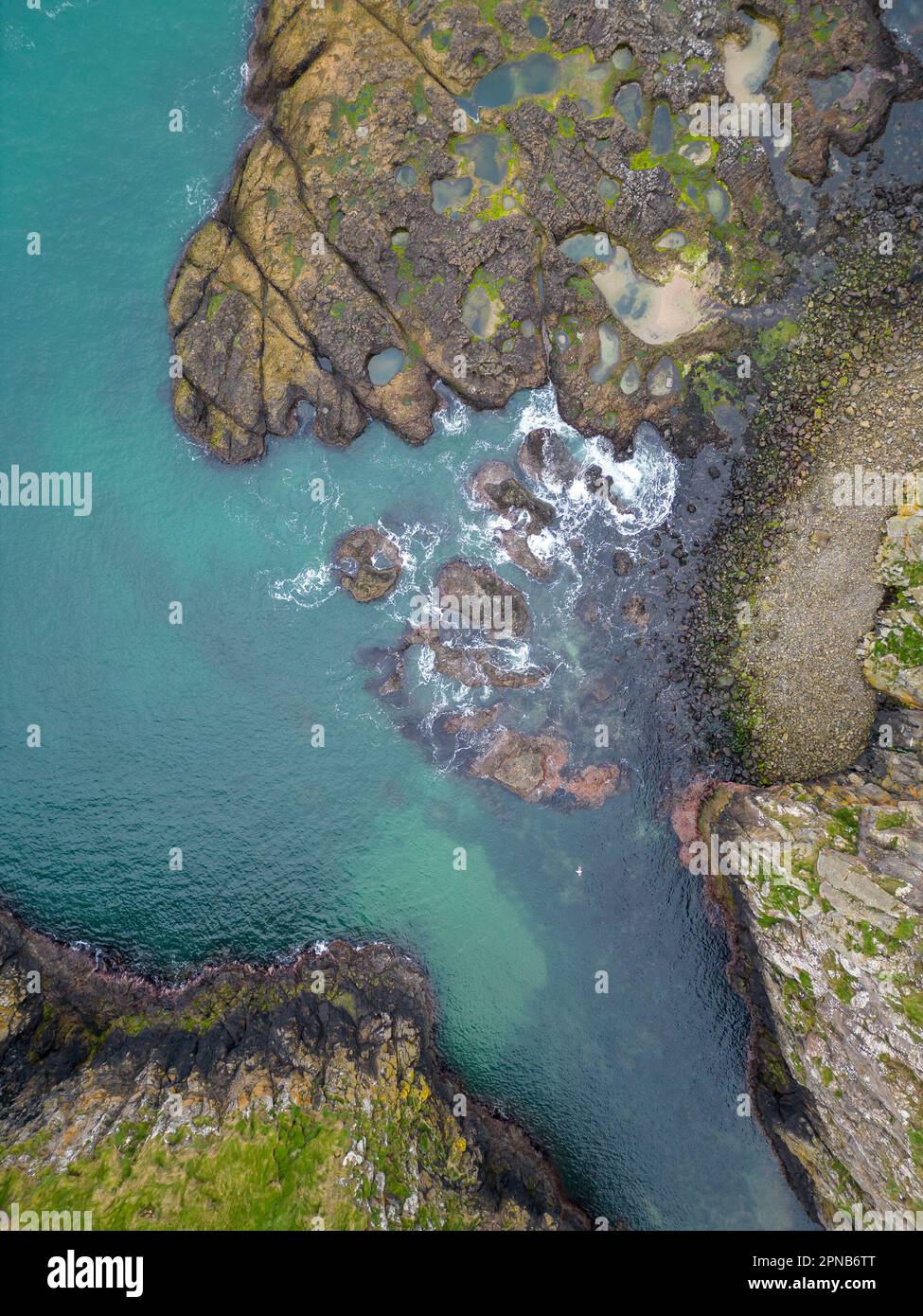 Aerial view of coastline at Dunseverick Castle, County Antrim Stock ...