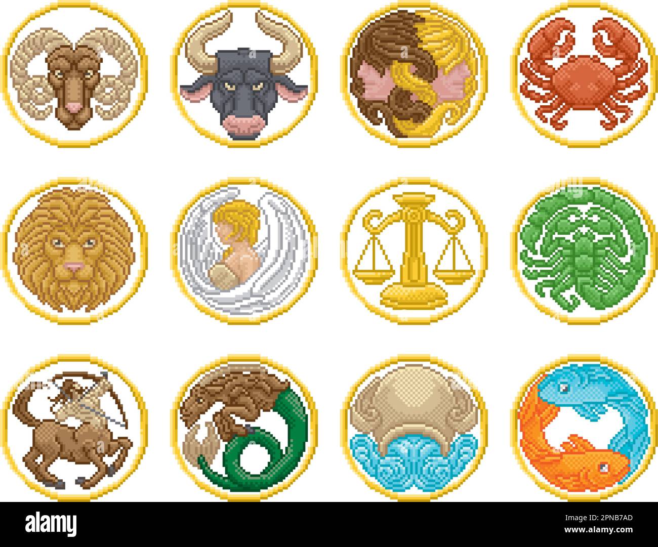 Zodiac Horoscope Pixel Art Astrology Star Signs Stock Vector Image & Art - Alamy