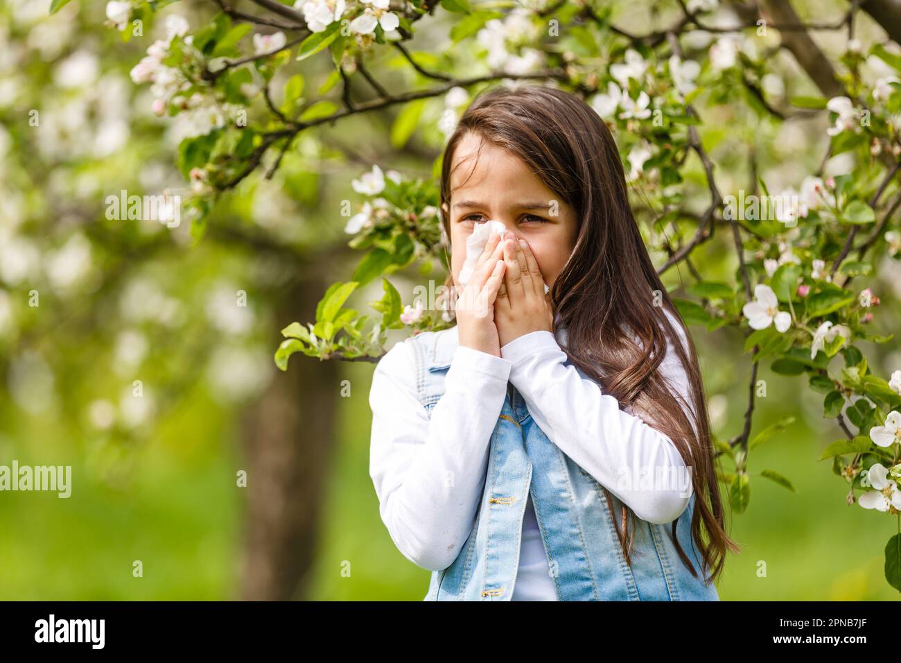 Girl having allergy outdoor, sneezing Stock Photo - Alamy