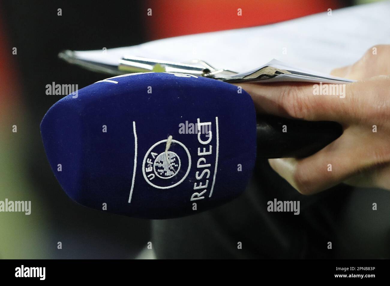 COLOGNE - UEFA respect microphone during the friendly match between ...