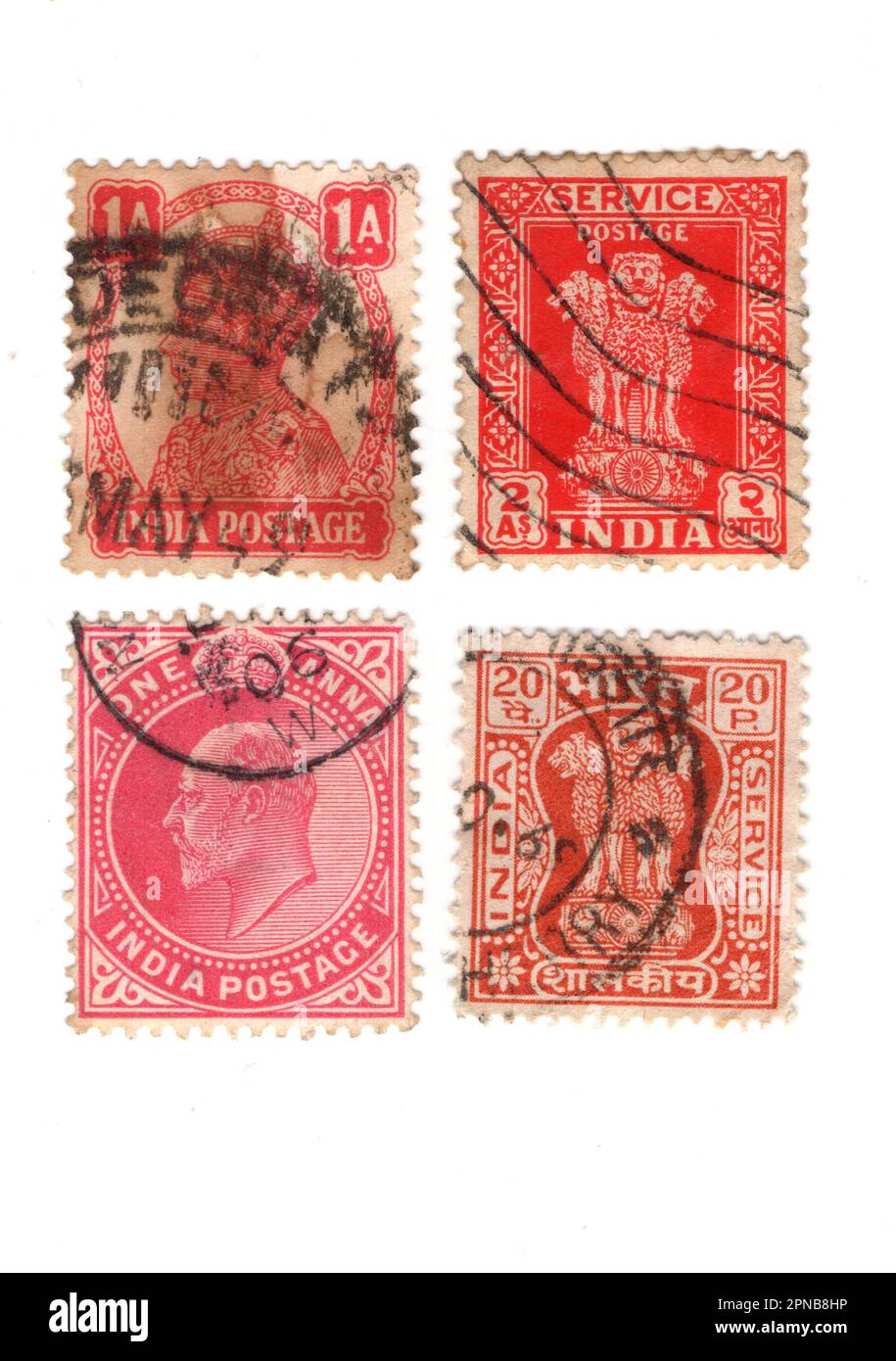 Vintage postage stamps from India isolated on a white background Stock ...