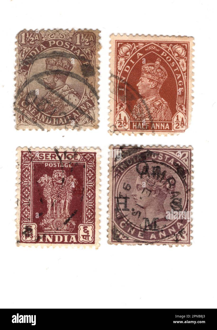 Vintage postage stamps from India isolated on a white background Stock ...