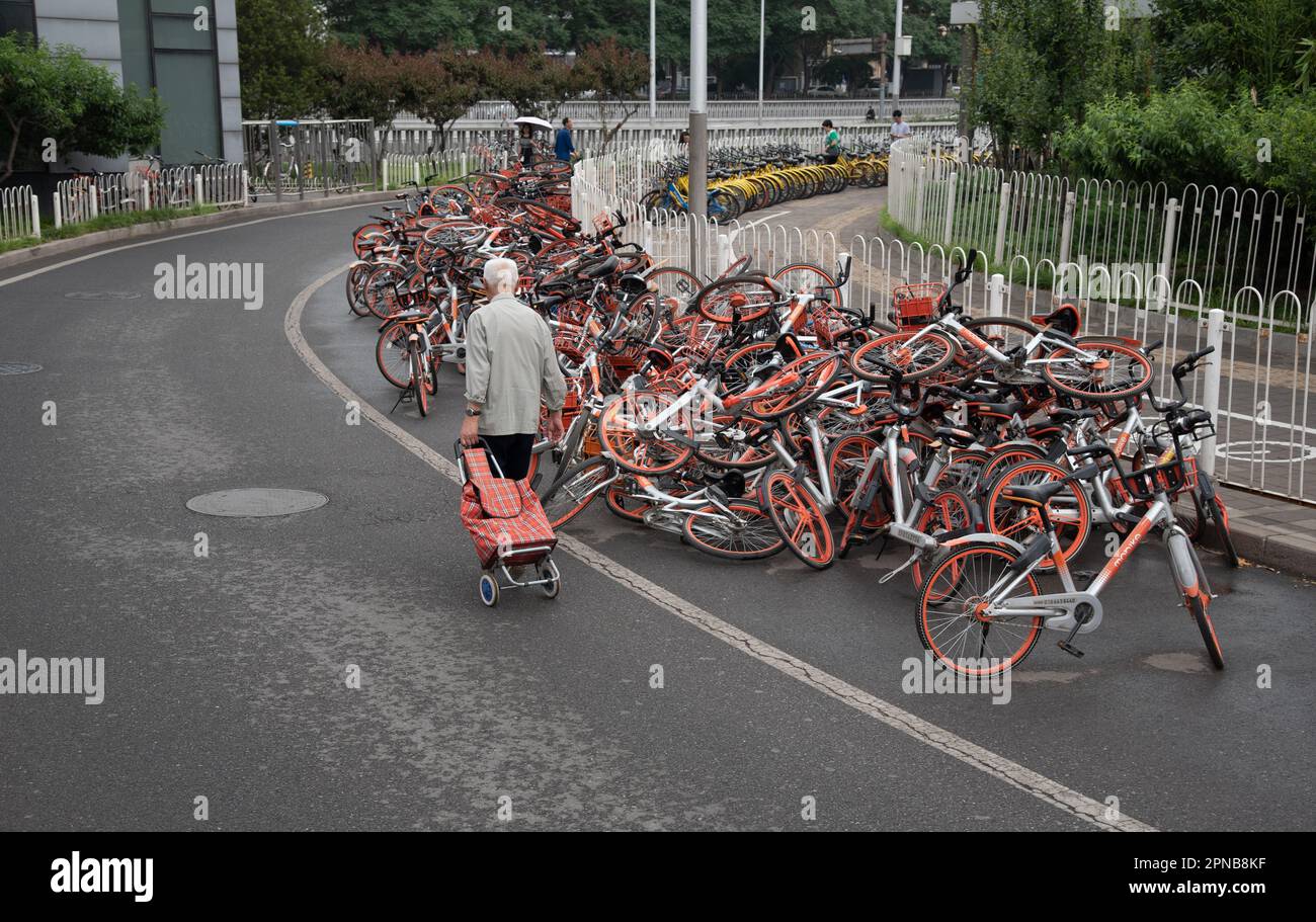 Bicycle parking station with share bicycles helping minimizing the ...