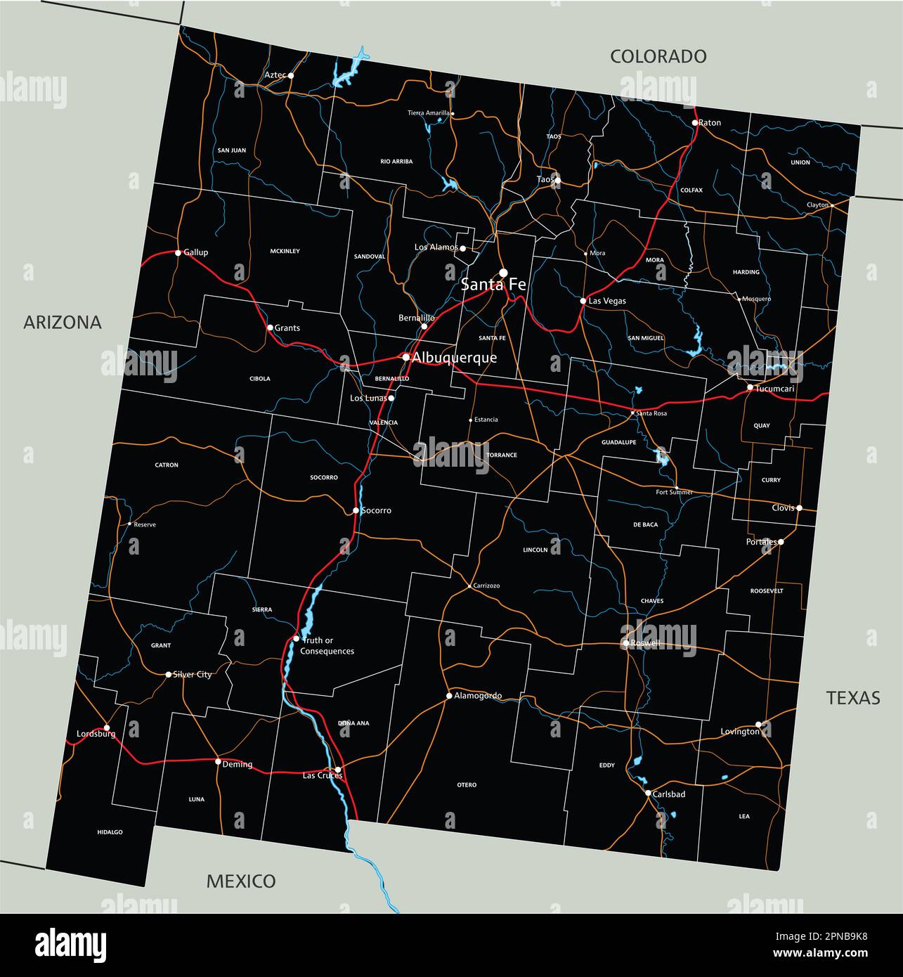 High detailed New Mexico road map with labeling Stock Vector Image ...
