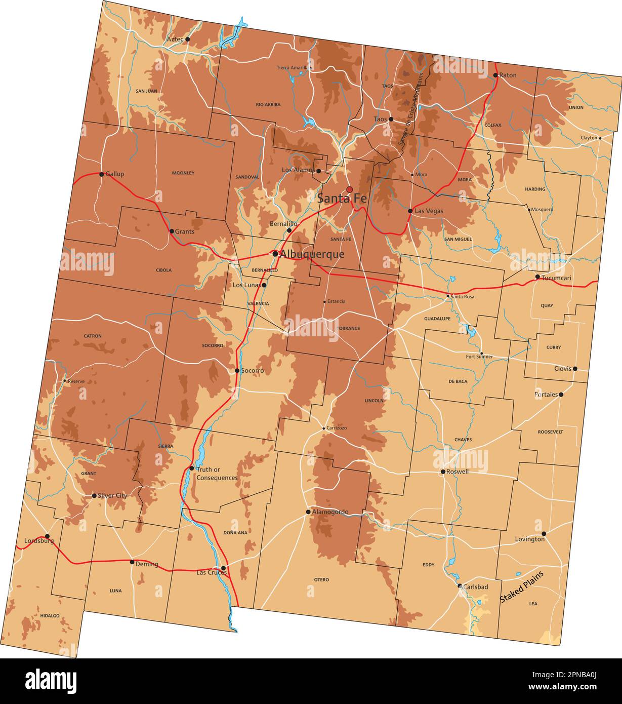 High detailed New Mexico physical map with labeling Stock Vector Image ...
