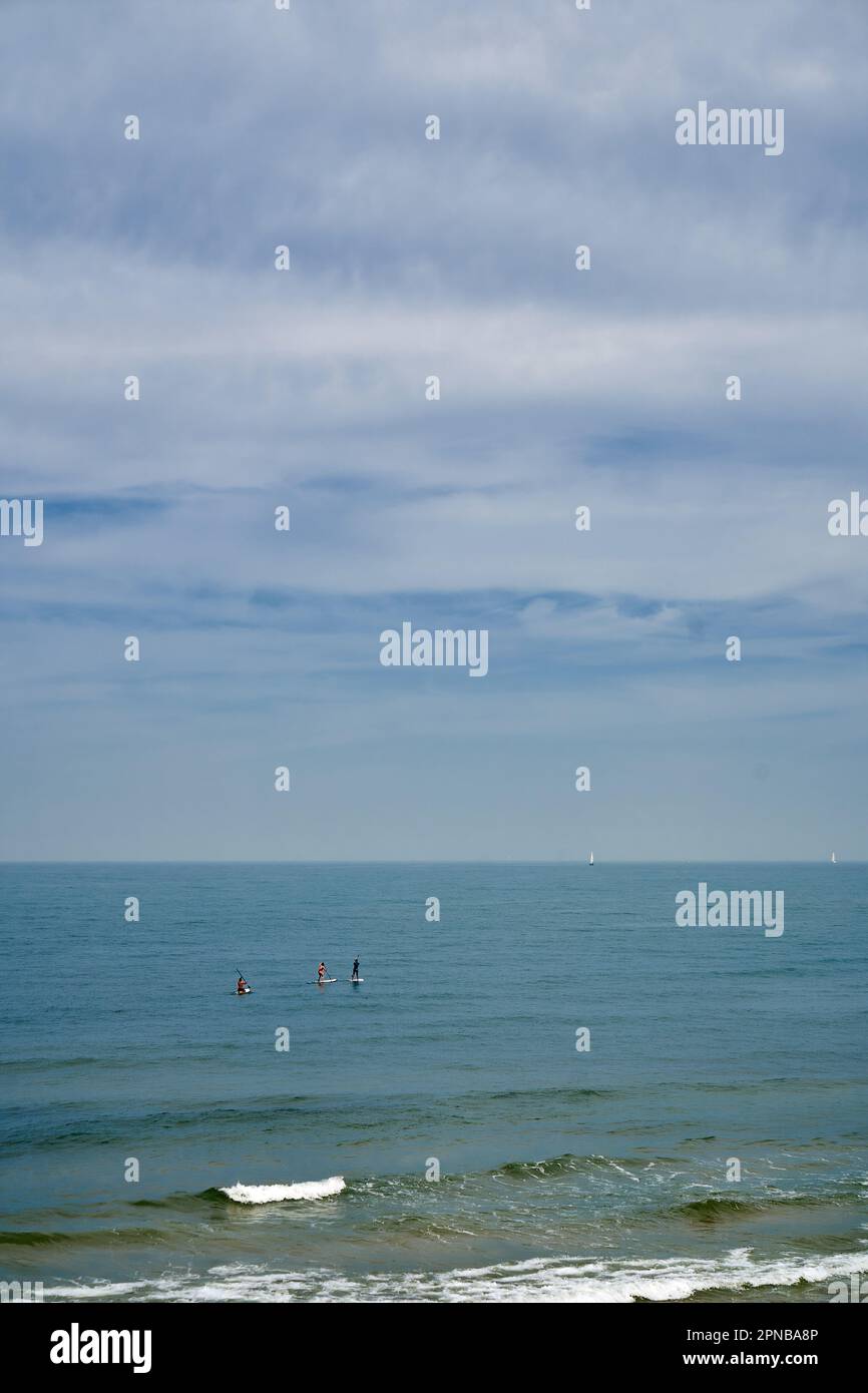 Two surfers inside the sea on a cloud day Stock Photo - Alamy