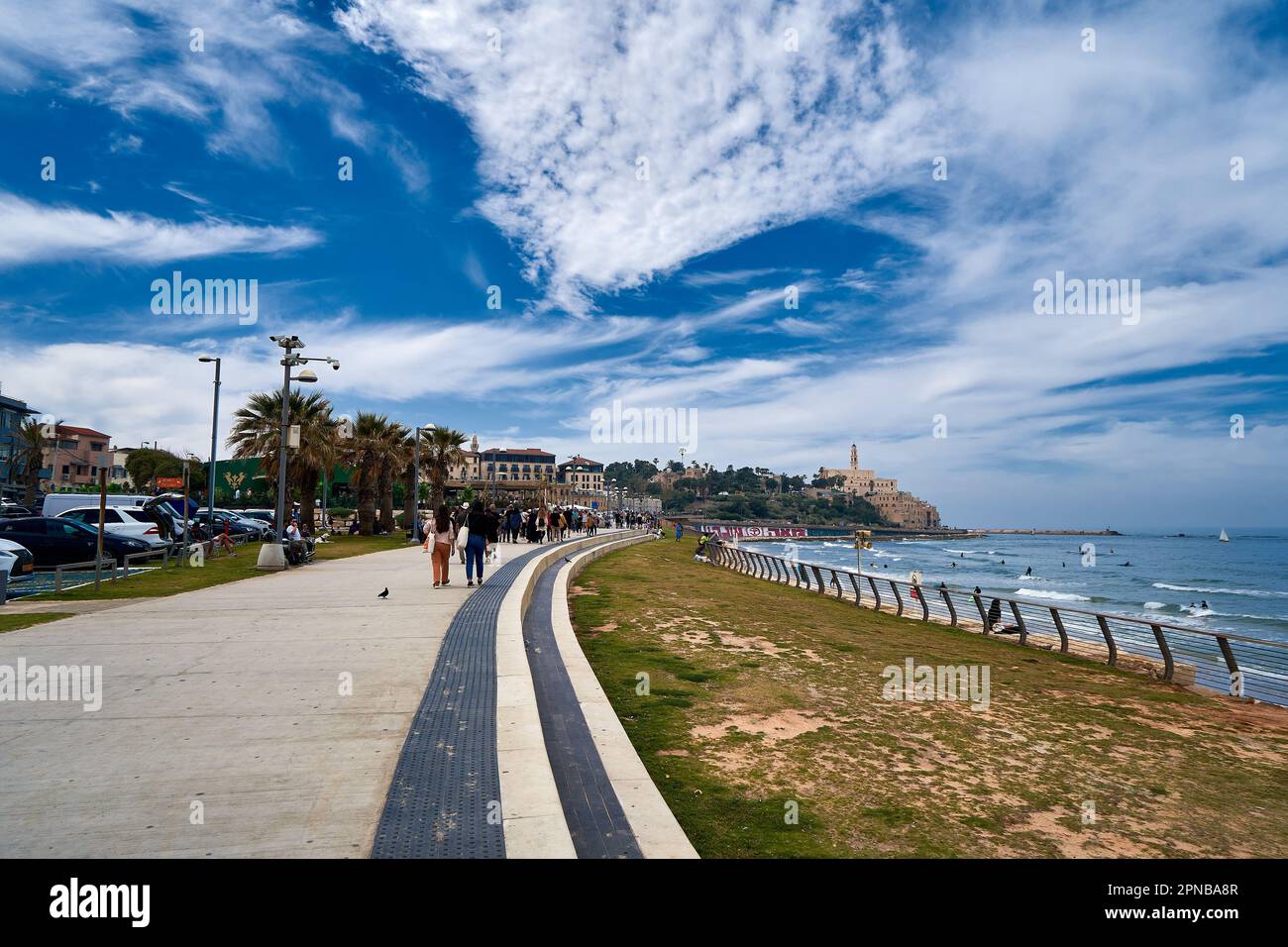 Old town and port of Jaffa and Tel-Aviv walkside, Tel Aviv city, Israel ...