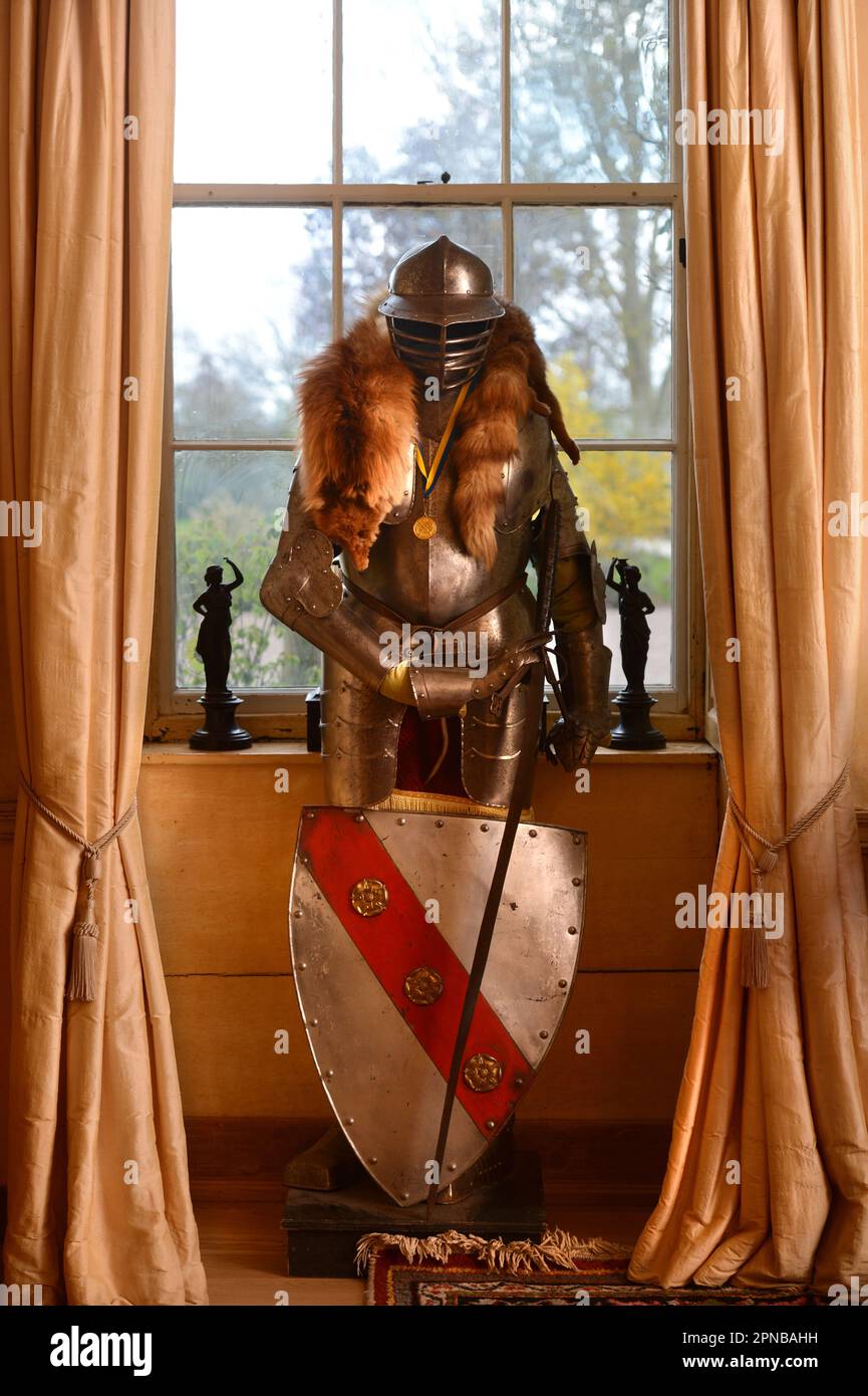 A suit of armour with a fox ruff at Maunsel House near Bridgwater ...