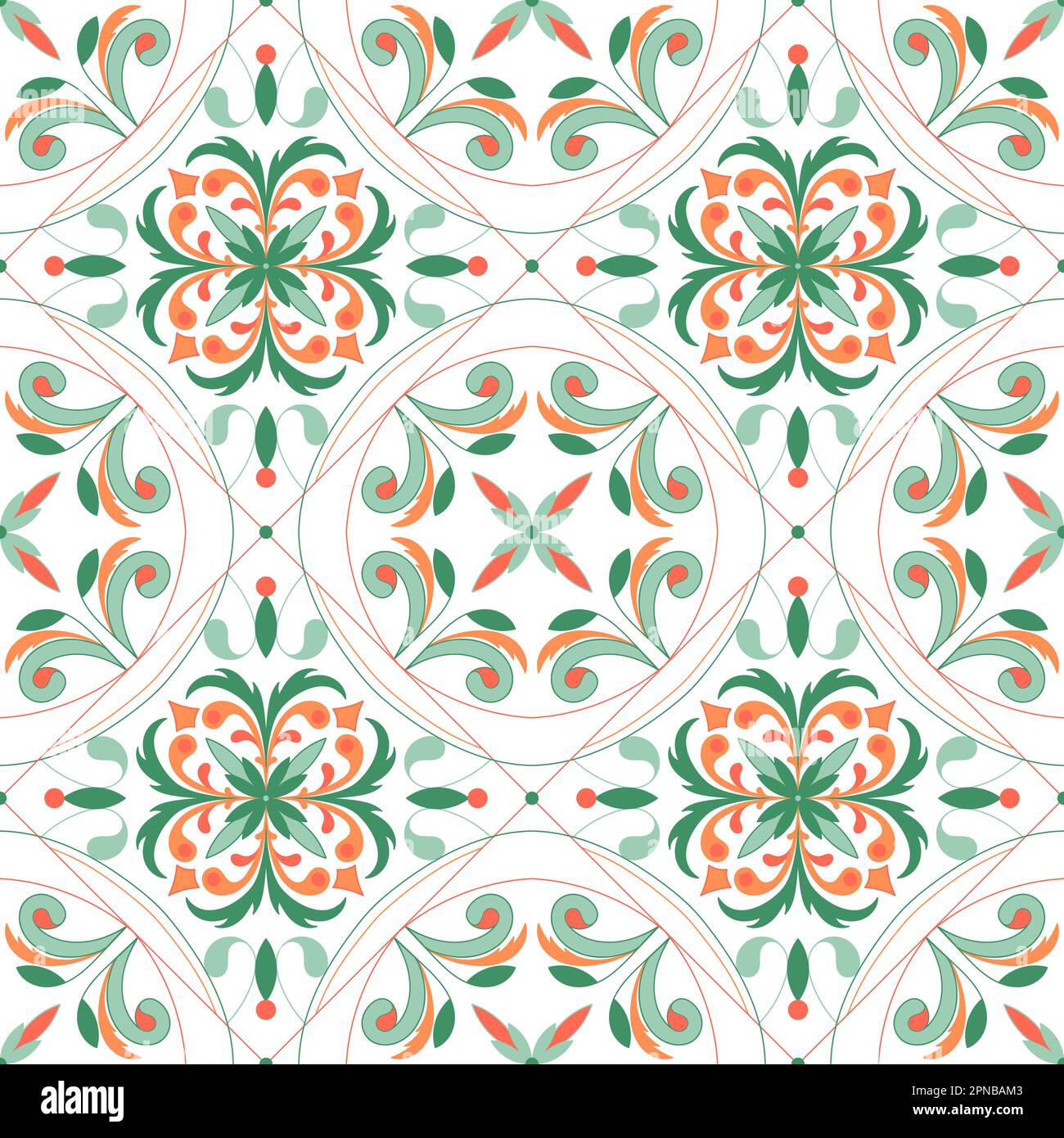 Italian tile pattern vector seamless with vintage ornaments. Portuguese ...
