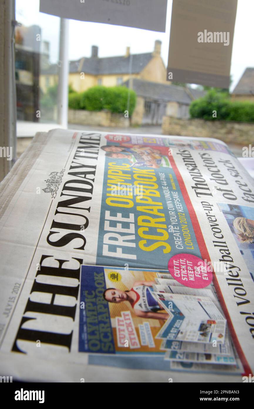 Various shots of the Sunday Times newspaper in a village shop Stock ...