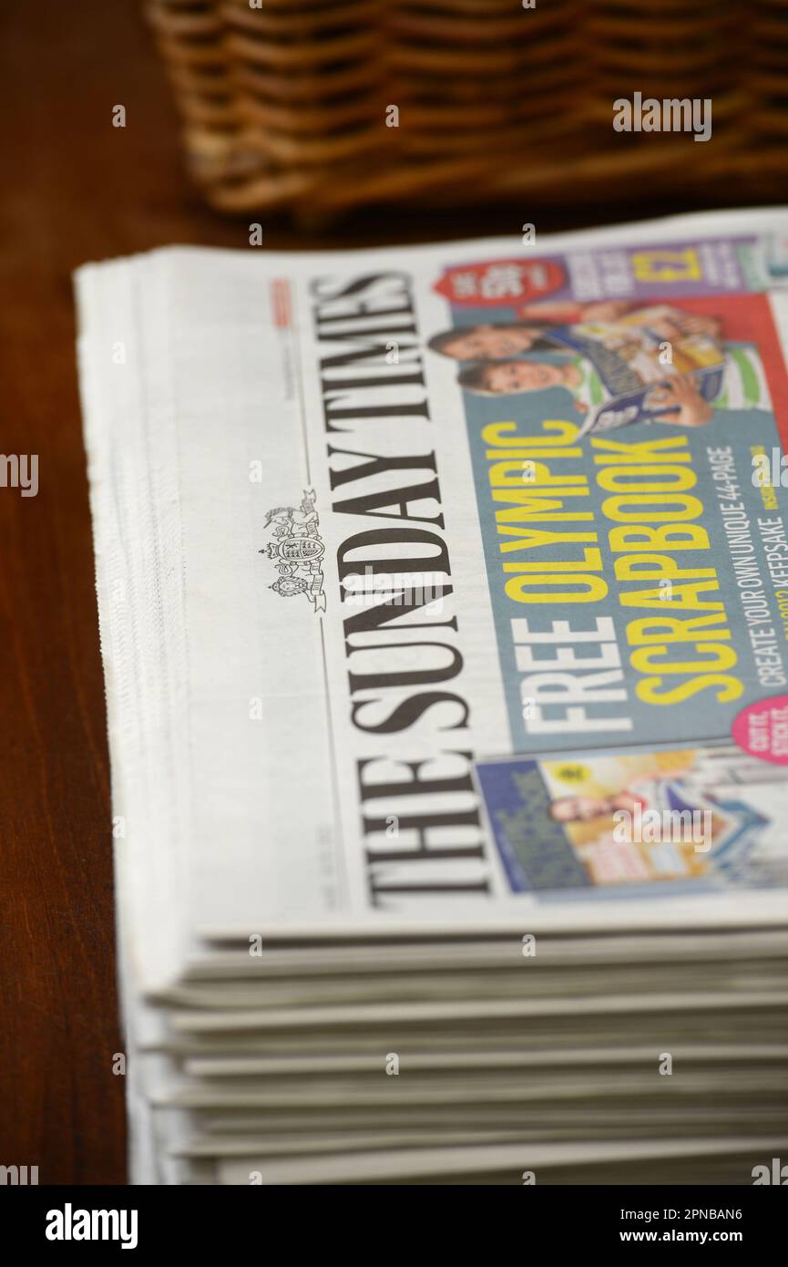 Various shots of the Sunday Times newspaper in a village shop Stock ...