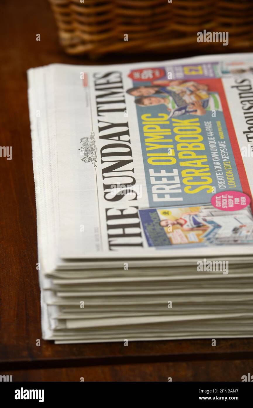 Various shots of the Sunday Times newspaper in a village shop Stock ...