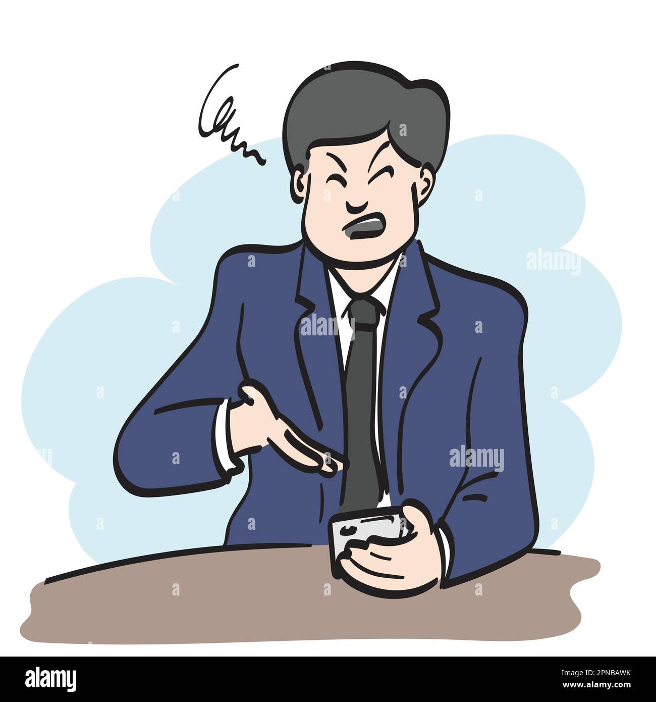 line art businessman feeling angry on smartphone illustration vector ...