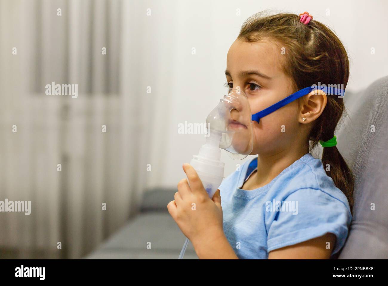 Little girl use inhaler nebulizer. Child asthma inhaler, nebulizer ...