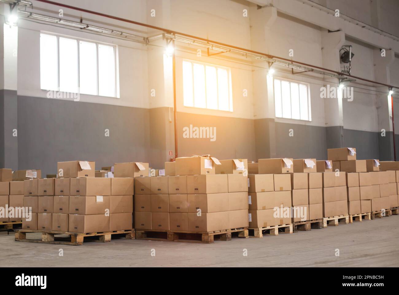 Pallets With Ready Made Cardboard Boxes Are Stored In A Warehouse