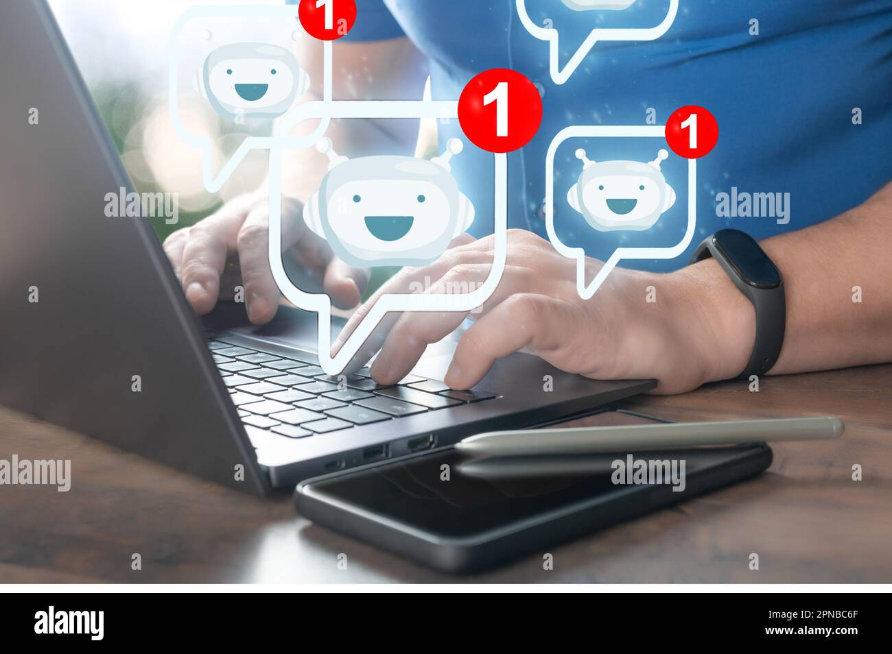 AI chat bot chat with businessman provide smart solution to solving business task. Artificial ...