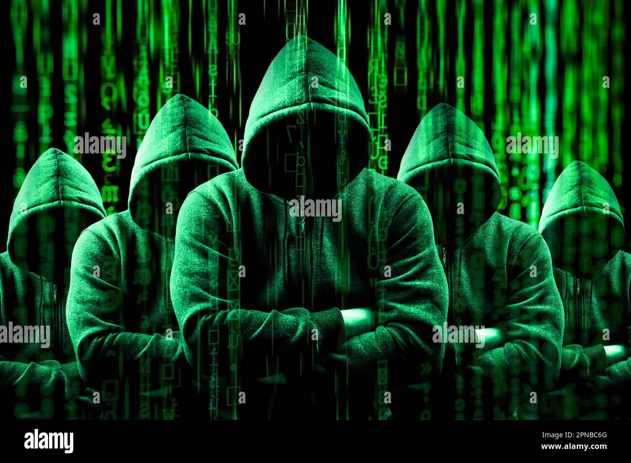 Group of hacker in hoodies. Group of hooded hackers in cybersecurity ...