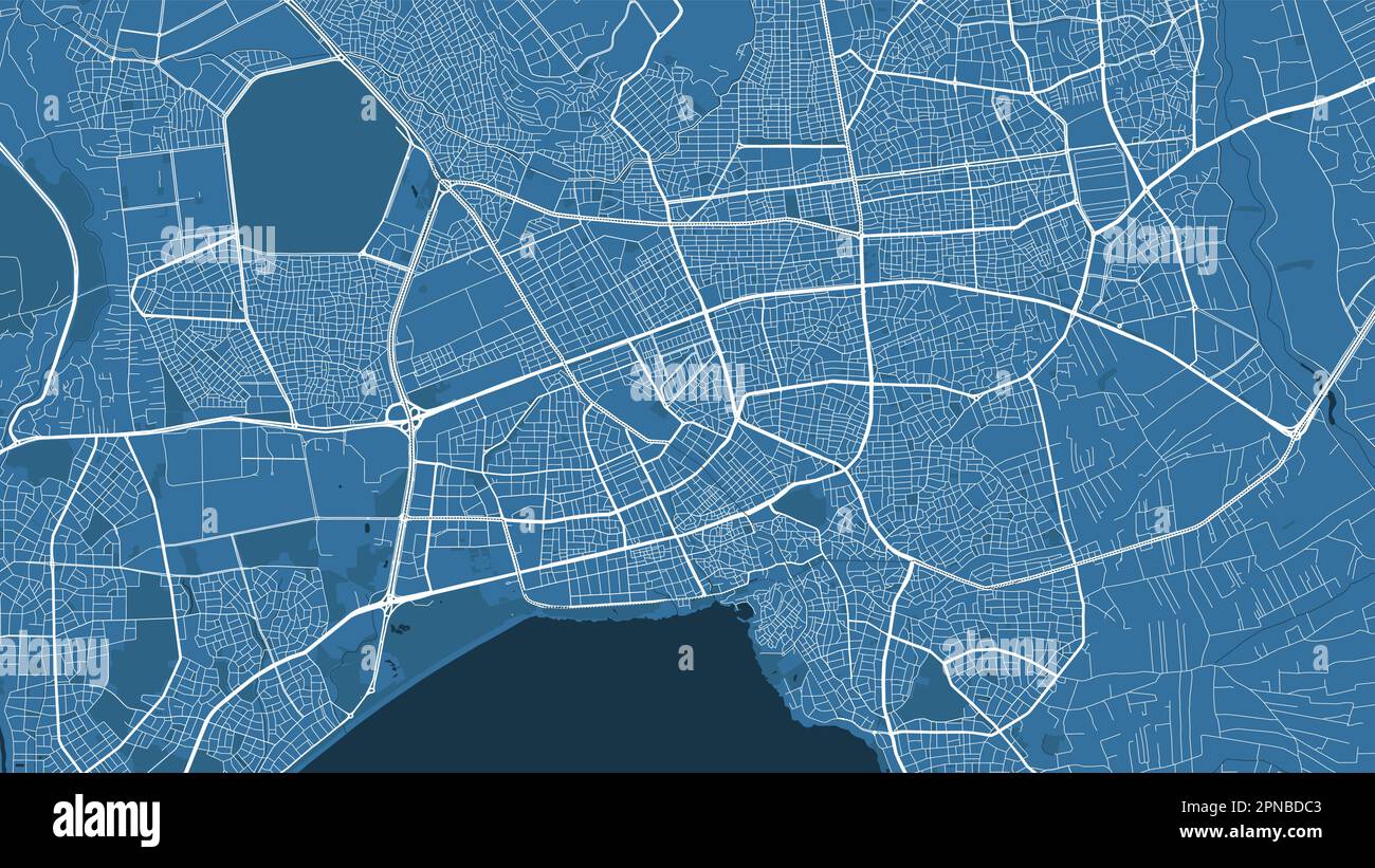 Detailed map poster of Antalya city administrative area. Blue skyline ...