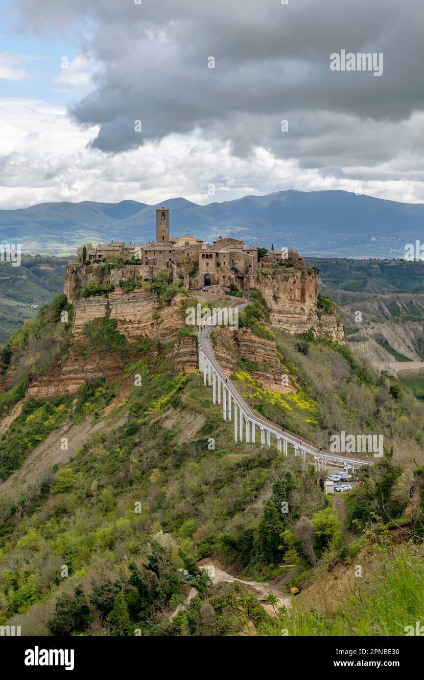 Panoramic view of Civita di Bagnoregio, Italy, the dying village, under ...