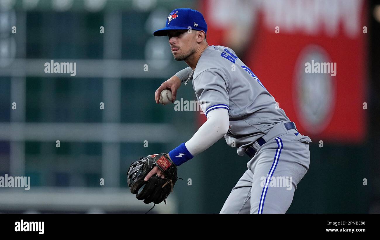 Toronto Blue Jays second baseman Cavan Biggio fields a ground ball out ...