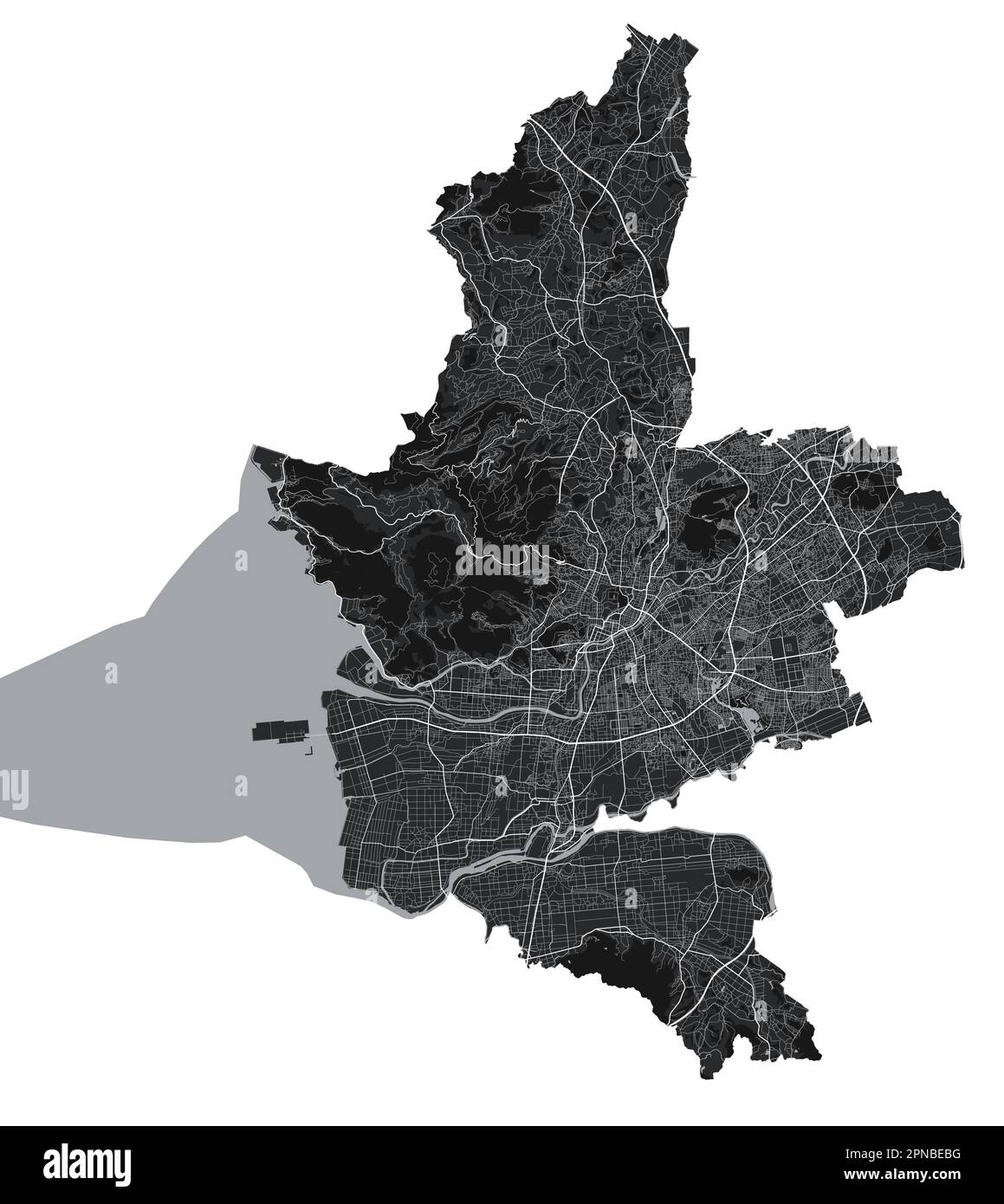 Kumamoto map. Detailed vector map of Kumamoto city administrative area ...