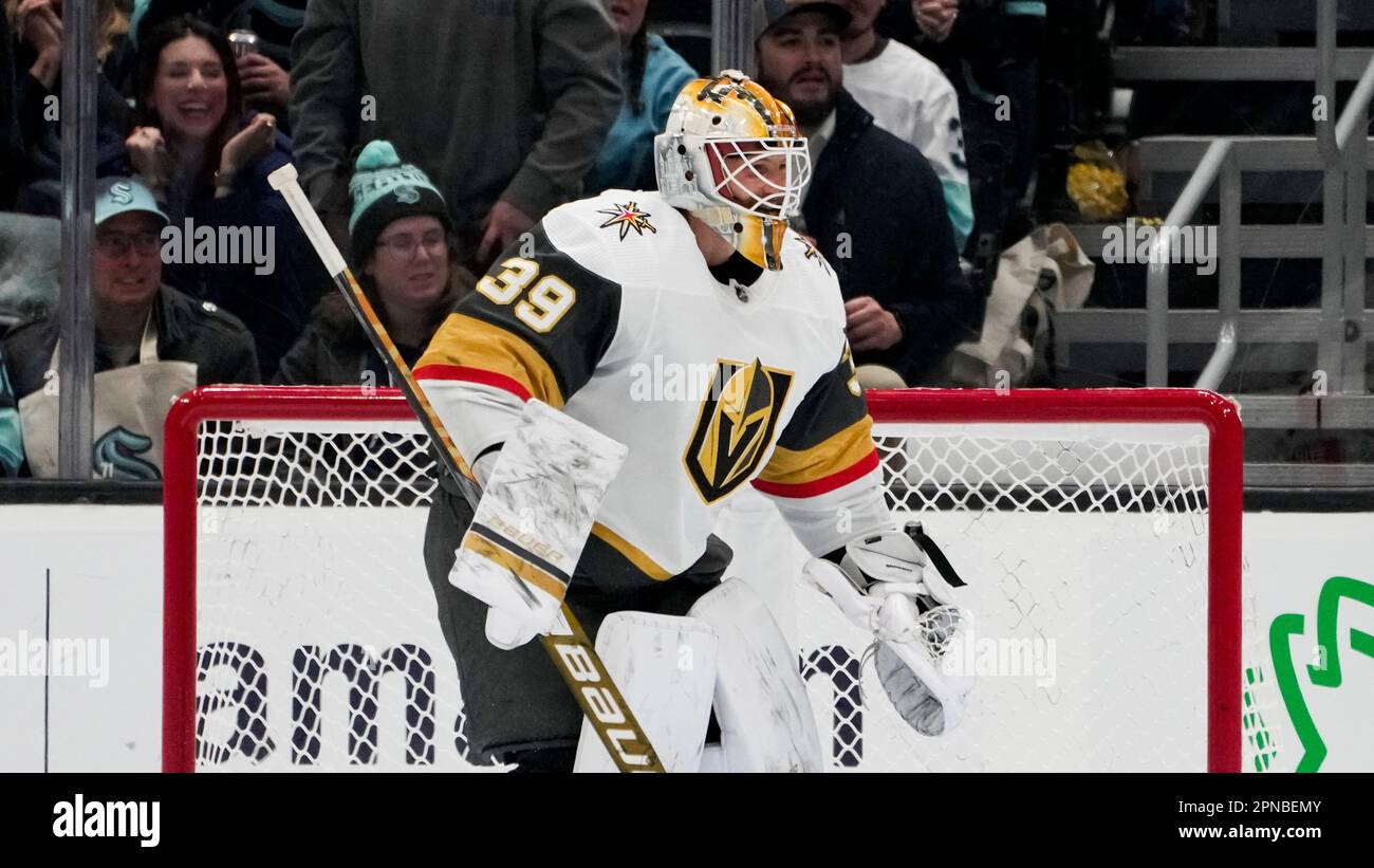 Vegas Golden Knights goaltender Laurent Brossoit in action during the ...