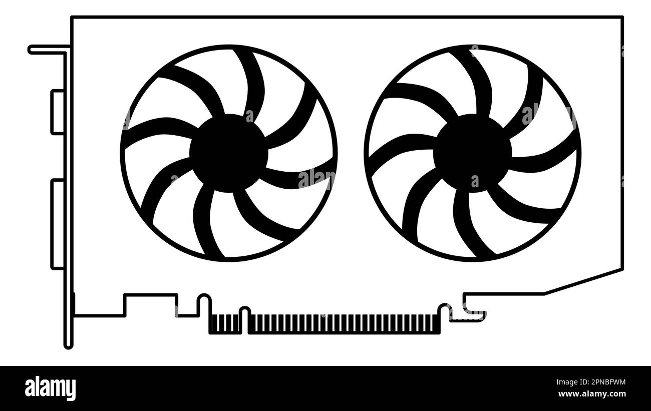 Silhouette of computer graphics card for pc with two fans isolated on ...