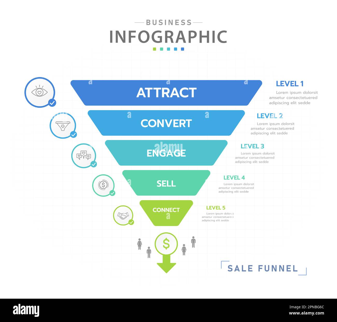 Infographic template for business. 5 Level Modern Sales funnel diagram ...
