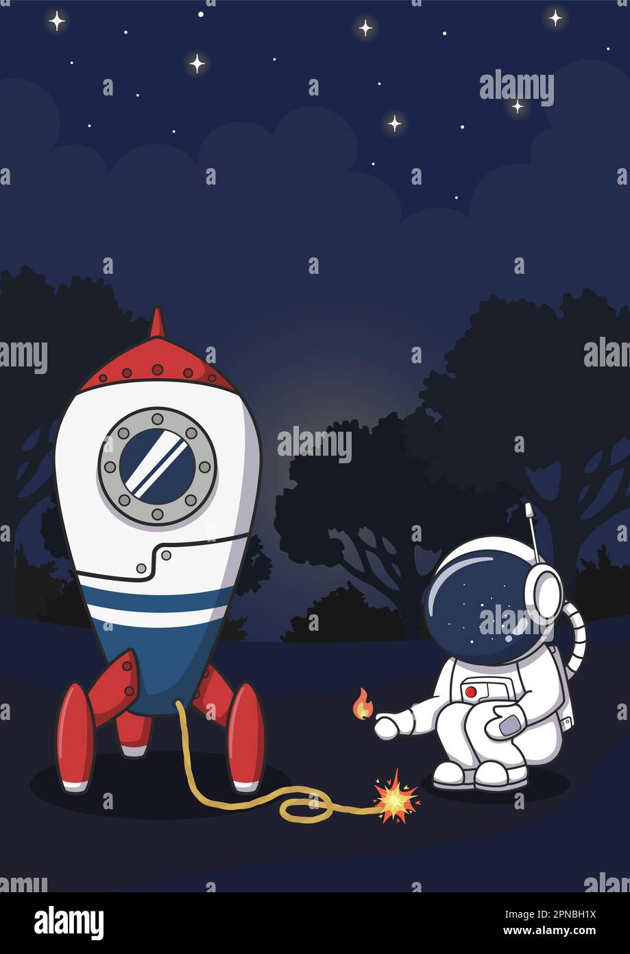 Cute Cartoon Astronaut Igniting Rocket Stock Vector Image & Art - Alamy