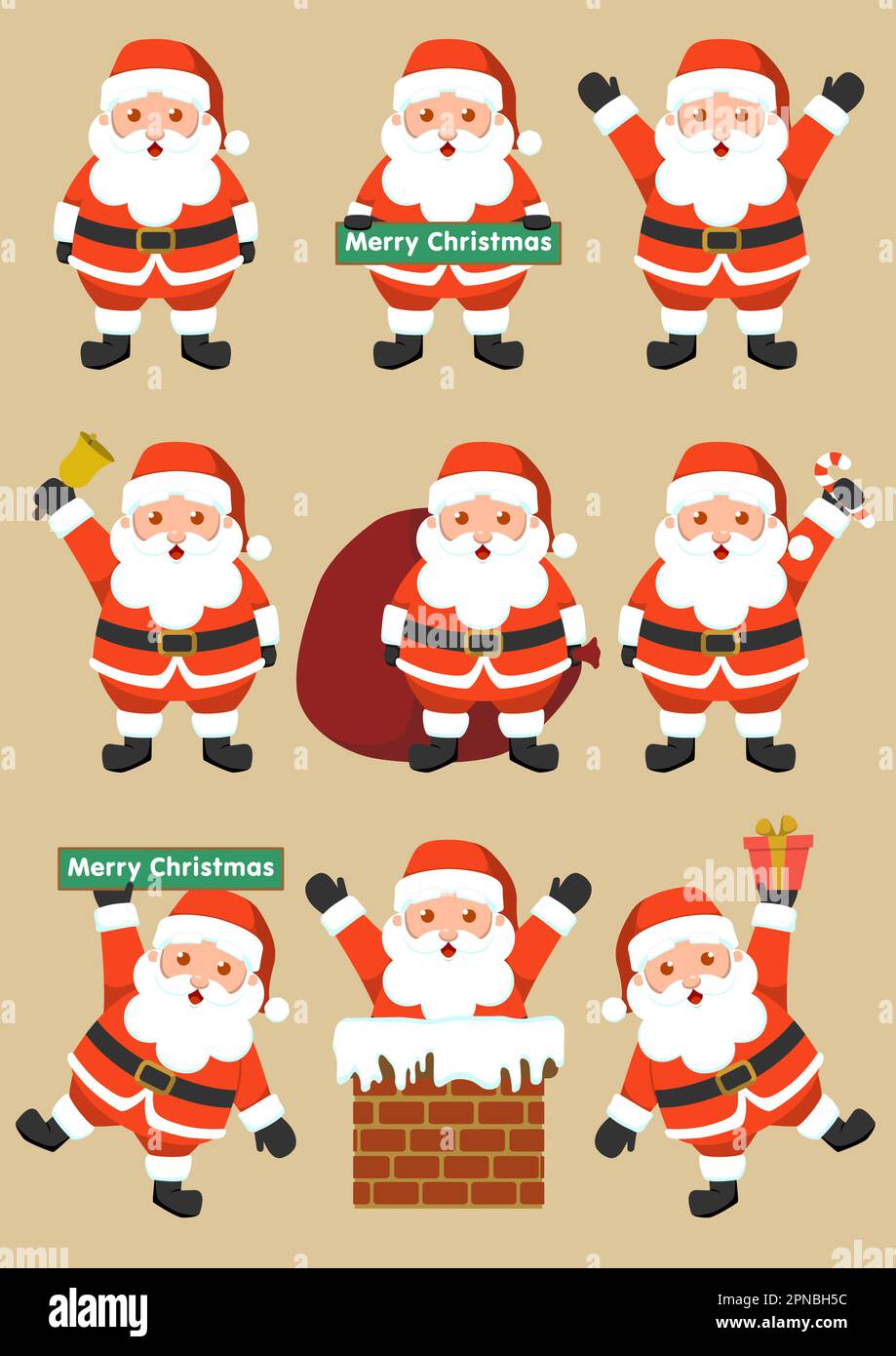 Cute Cartoon Christmas Santa Claus Set Stock Vector Image & Art - Alamy