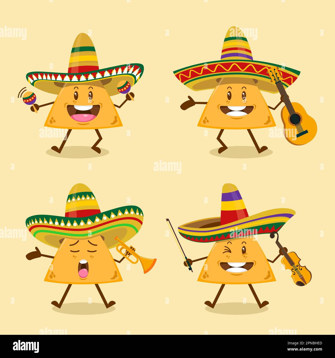 Cute Cartoon Nachos Mariachi Band Set Stock Vector Image & Art - Alamy