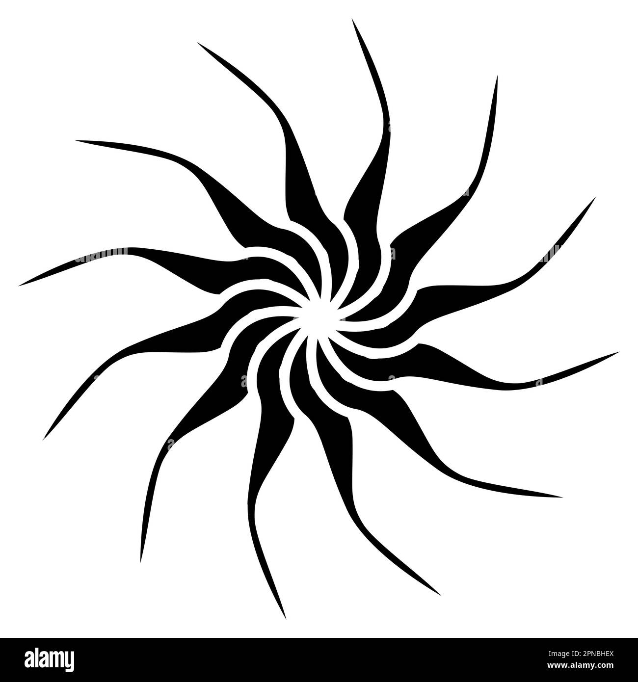 Sun or flower shape silhouette isolated on white. Circular shape with ...