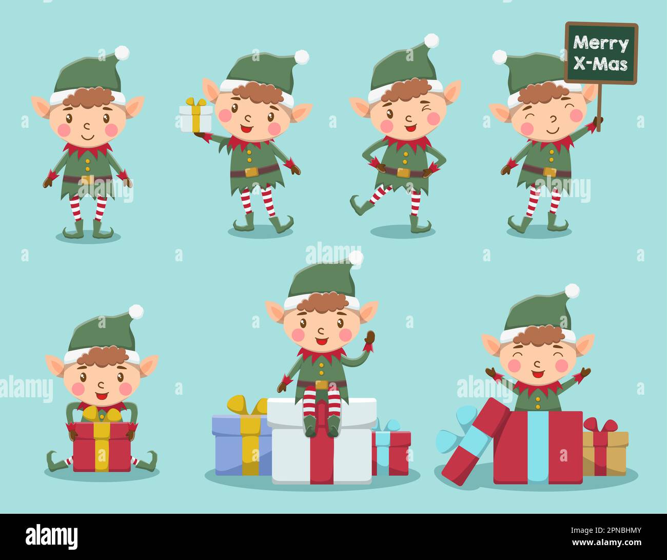 Cute Christmas Elves Character Set Stock Vector Image & Art - Alamy