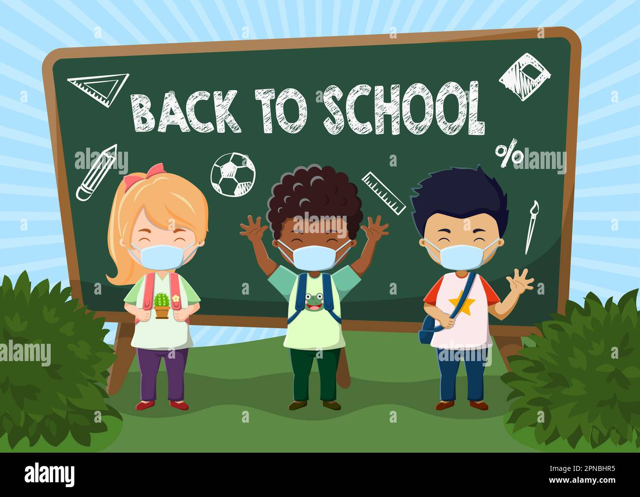 Cute Kids Wearing Masks Back To School Stock Vector Image & Art - Alamy