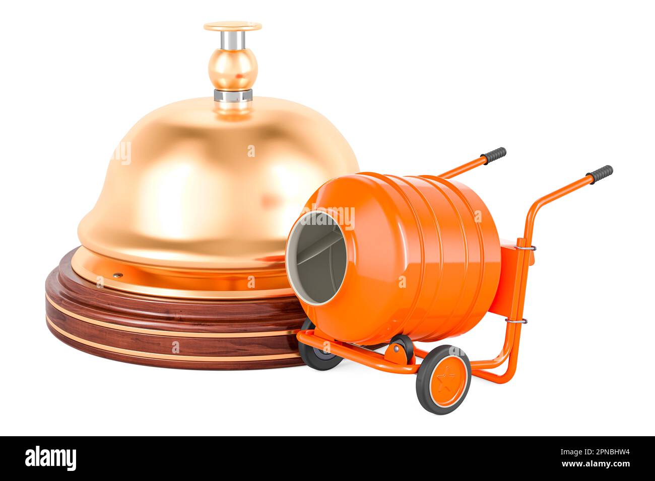Cement mixer with reception bell, 3D rendering isolated on white ...