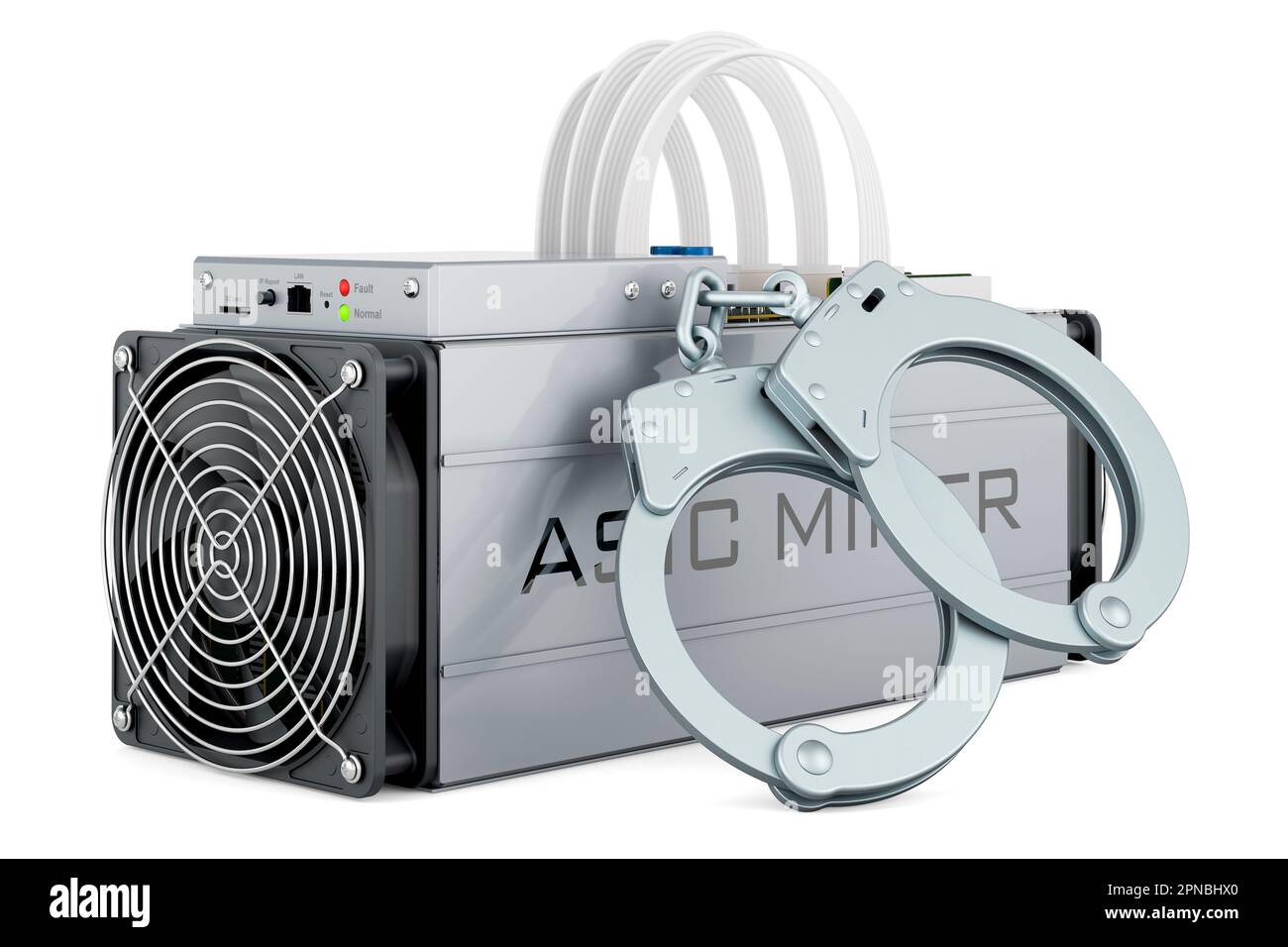 Handcuffs with ASIC miner, 3D rendering isolated on white background Stock Photo - Alamy