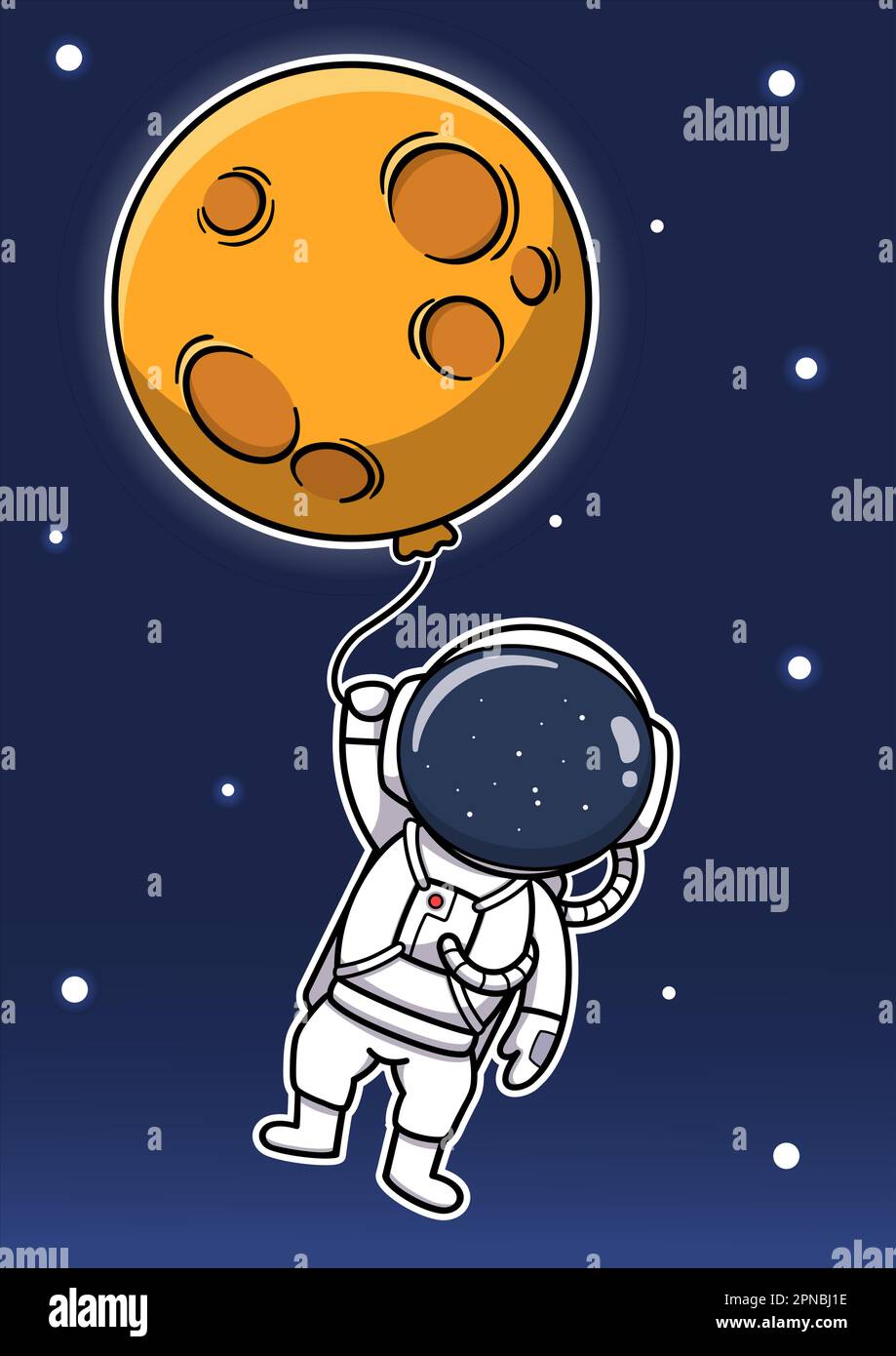 Cute Astronaut Holding Moon Balloon Stock Vector Image & Art - Alamy