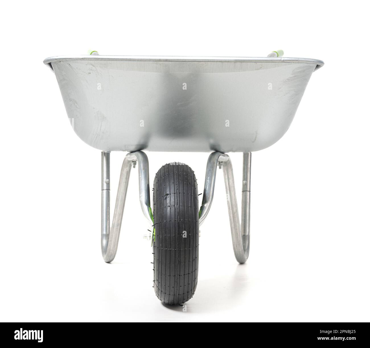 Galvanised steel wheelbarrow on a white background Stock Photo - Alamy