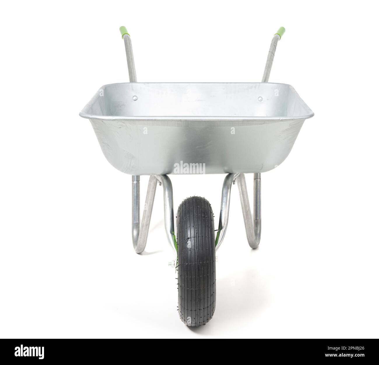 Galvanised steel wheelbarrow on a white background Stock Photo - Alamy