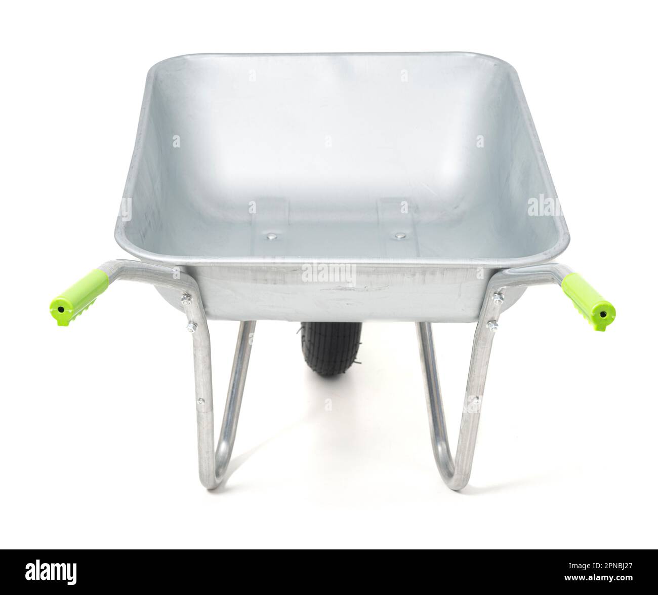 Galvanised steel wheelbarrow on a white background Stock Photo - Alamy