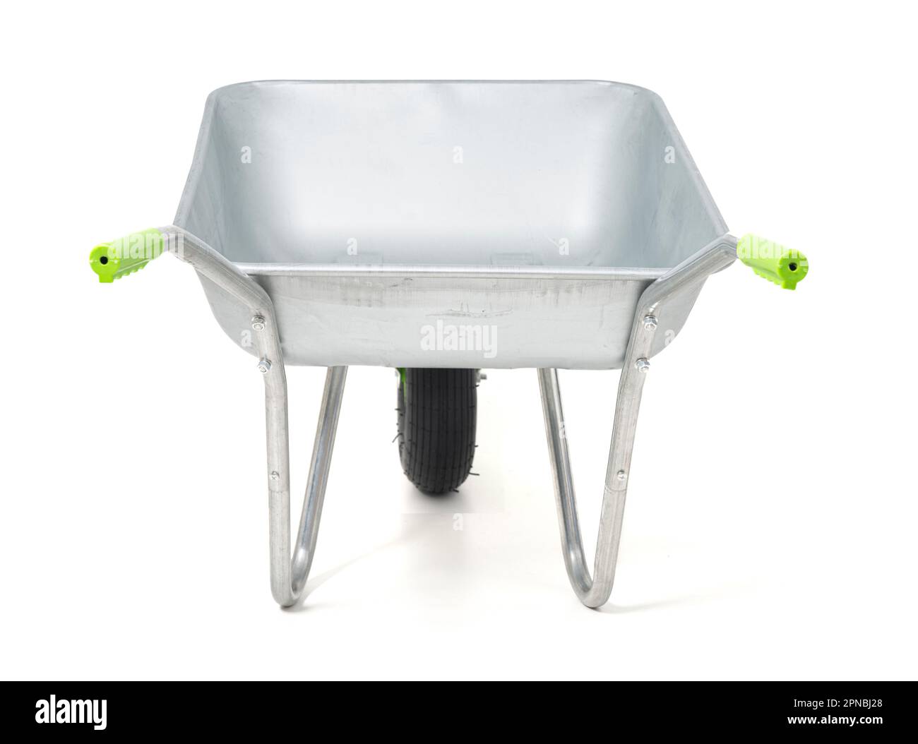 Galvanised steel wheelbarrow on a white background Stock Photo - Alamy